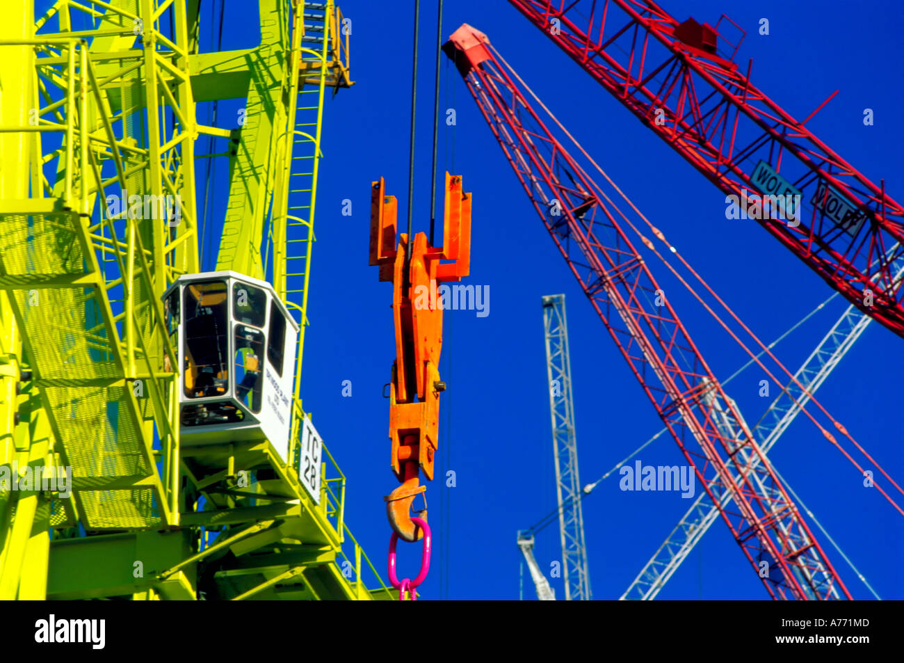 Colourful cranes during the reconstruction of the docklands, East of ...