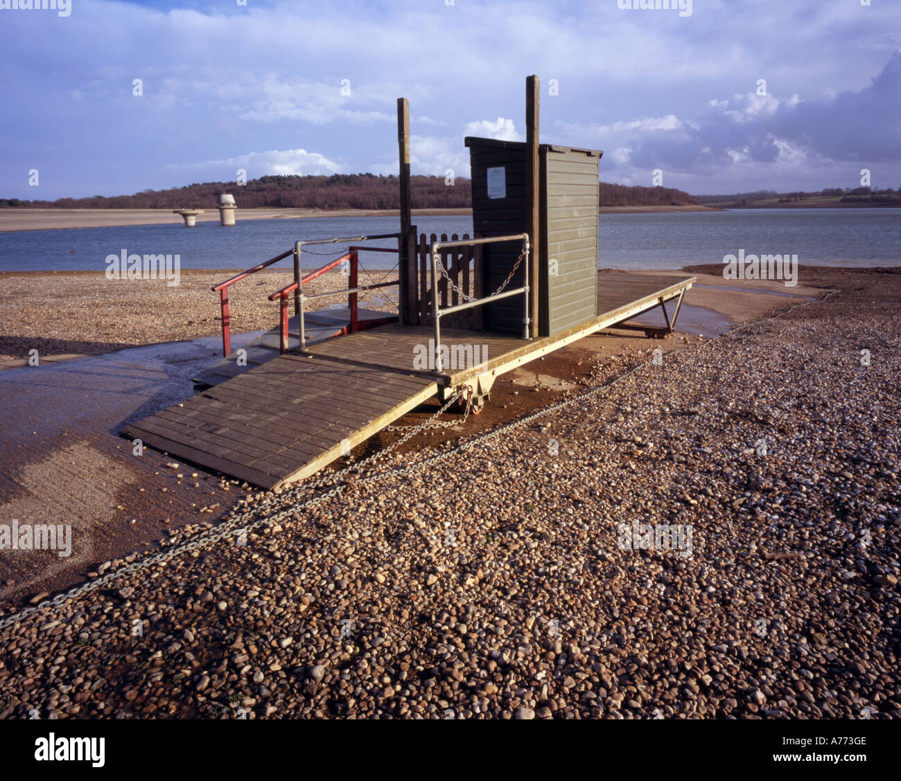 Landing stage on dry land, Bewl reservoir, Kent, South of England, UK ...