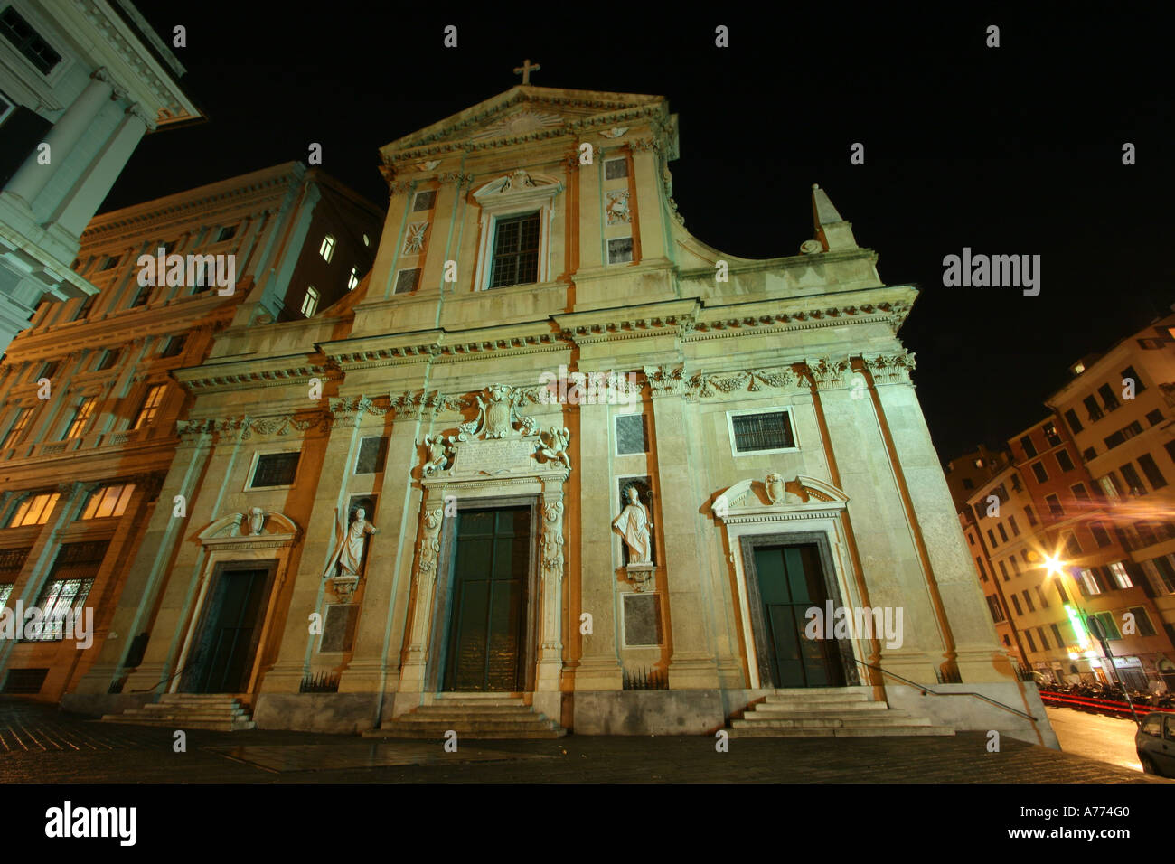 Beautiful Baroque architecture in Genoa Genova at night Stock Photo - Alamy