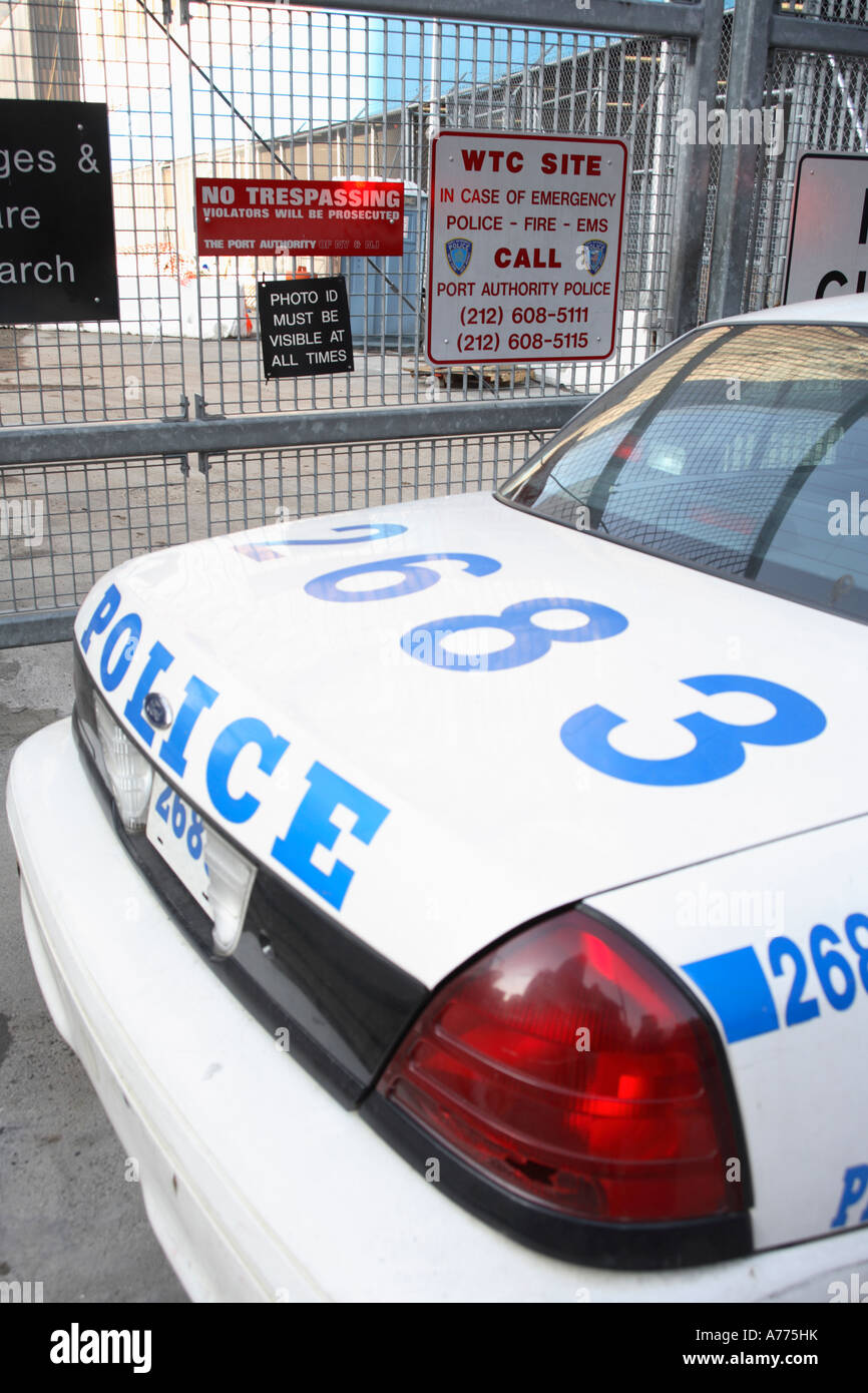 nypd police car blocking entrance to wtc building site. manhattan, new ...
