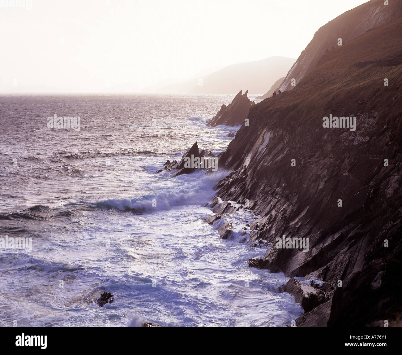atlantic storm waves crashing onto irish west coast, dingle peninsula ...