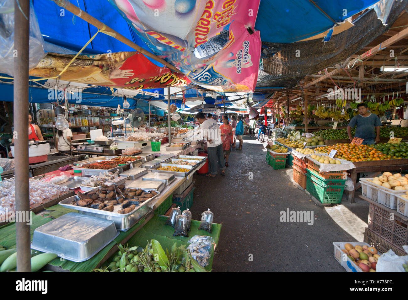 Market stalls selling vegetables in Phuket Old Town, Phuket, Thailand ...