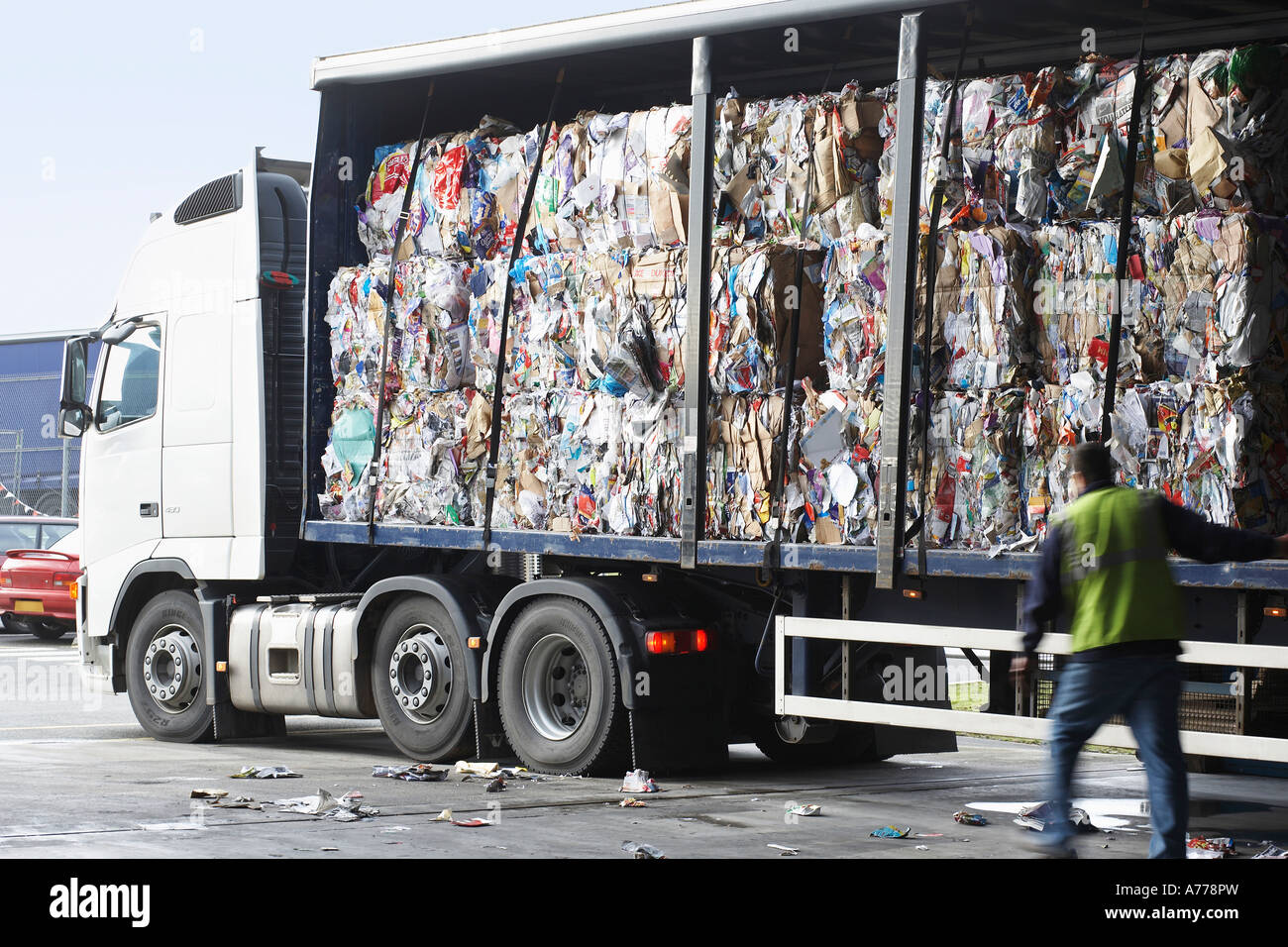 Stacks of recycled paper in lorry Stock Photo - Alamy