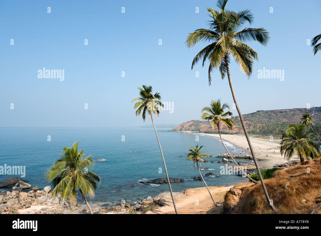 Vagator Beach with Chapora Fort behind, North Goa, Goa, India Stock ...