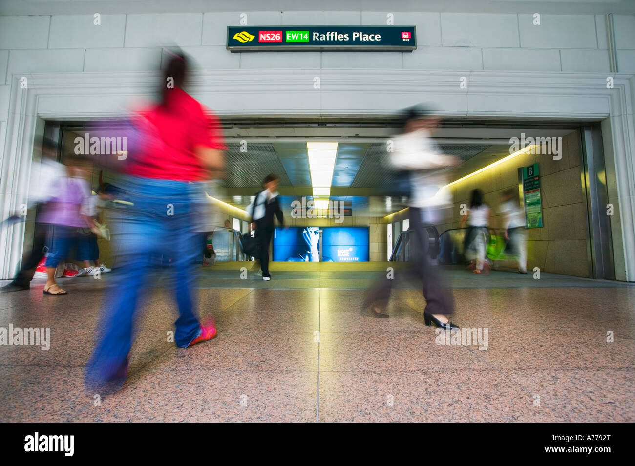 The entrance to Raffles Place Mass Rapid Transit (MRT) station in ...