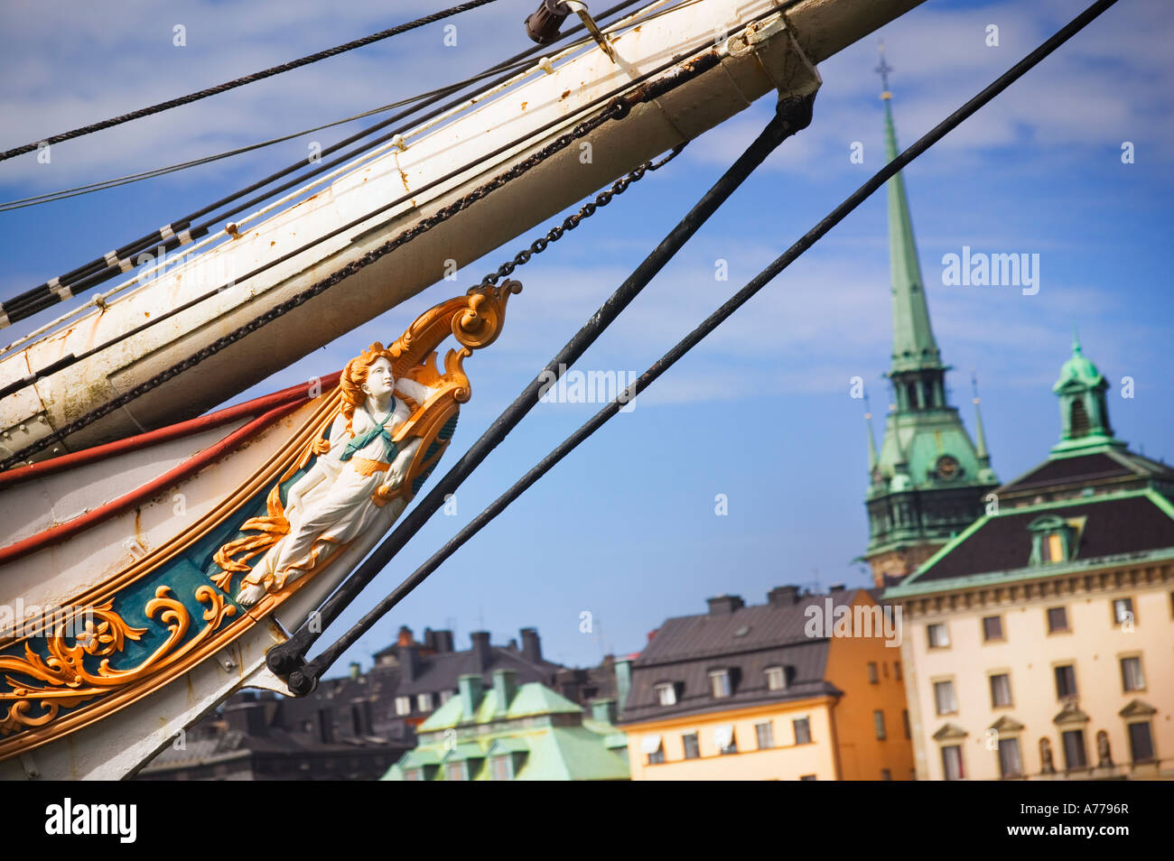 Close-up of the figurehead on the af Chapman, Stockholm, now converted ...