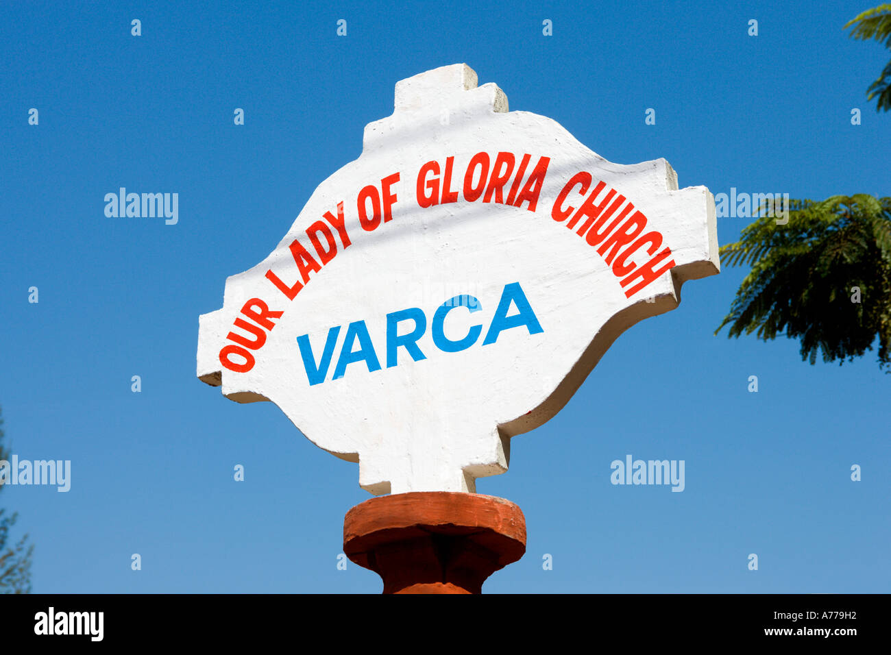 Sign for Our Lady of Gloria Church, Varca, South Goa, Goa, India Stock ...