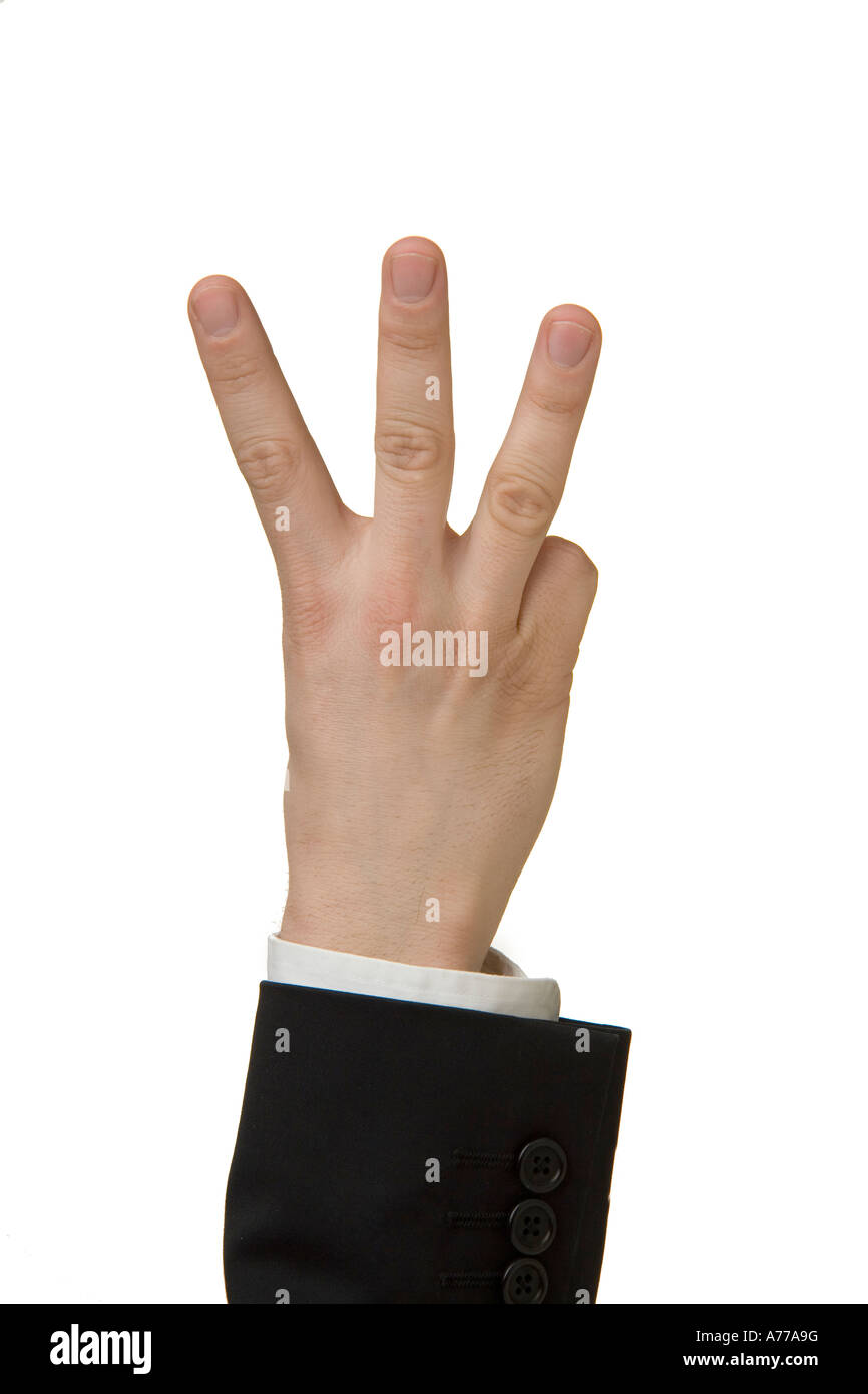 Hand with three 3 fingers Stock Photo - Alamy