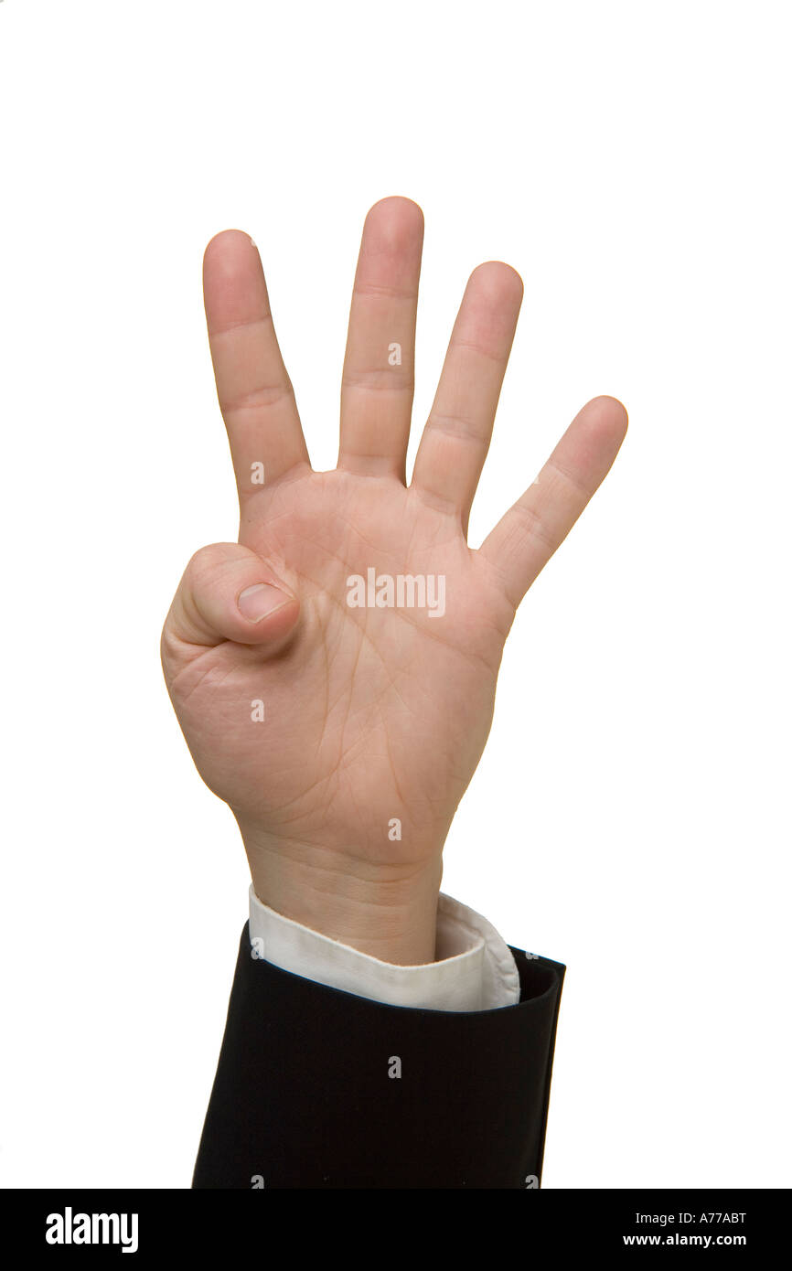 Hand with four 4 fingers Stock Photo - Alamy