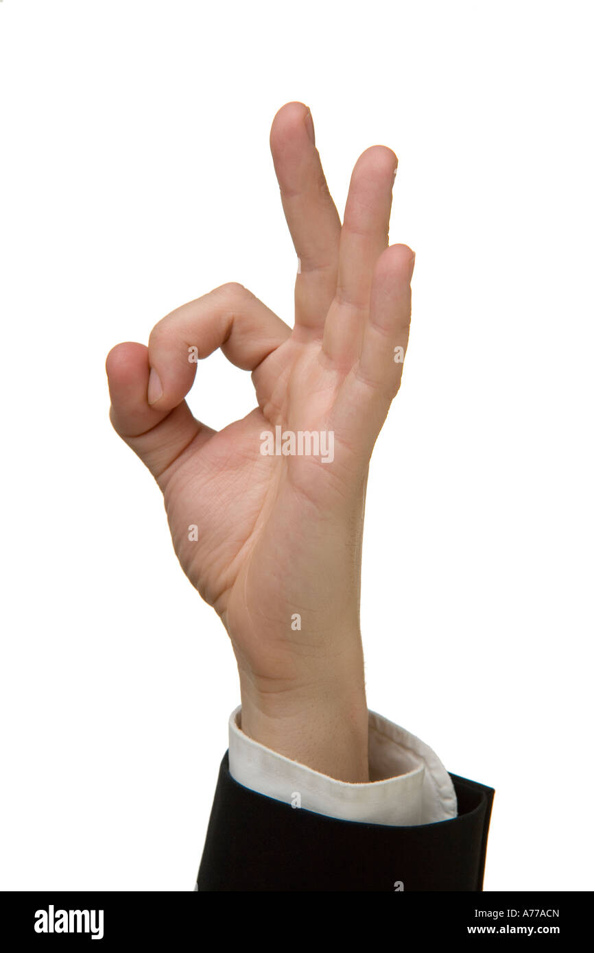 Hand making the ok okay sign with fingers Stock Photo - Alamy