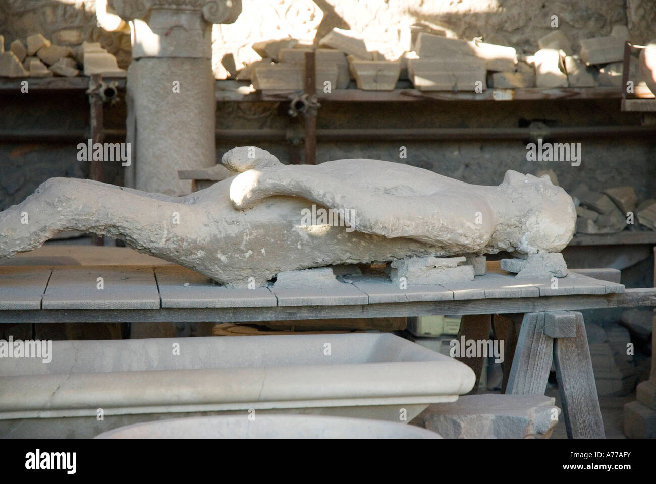 Plaster cast of victim of the eruption of volcano Mount Vesuvius ...
