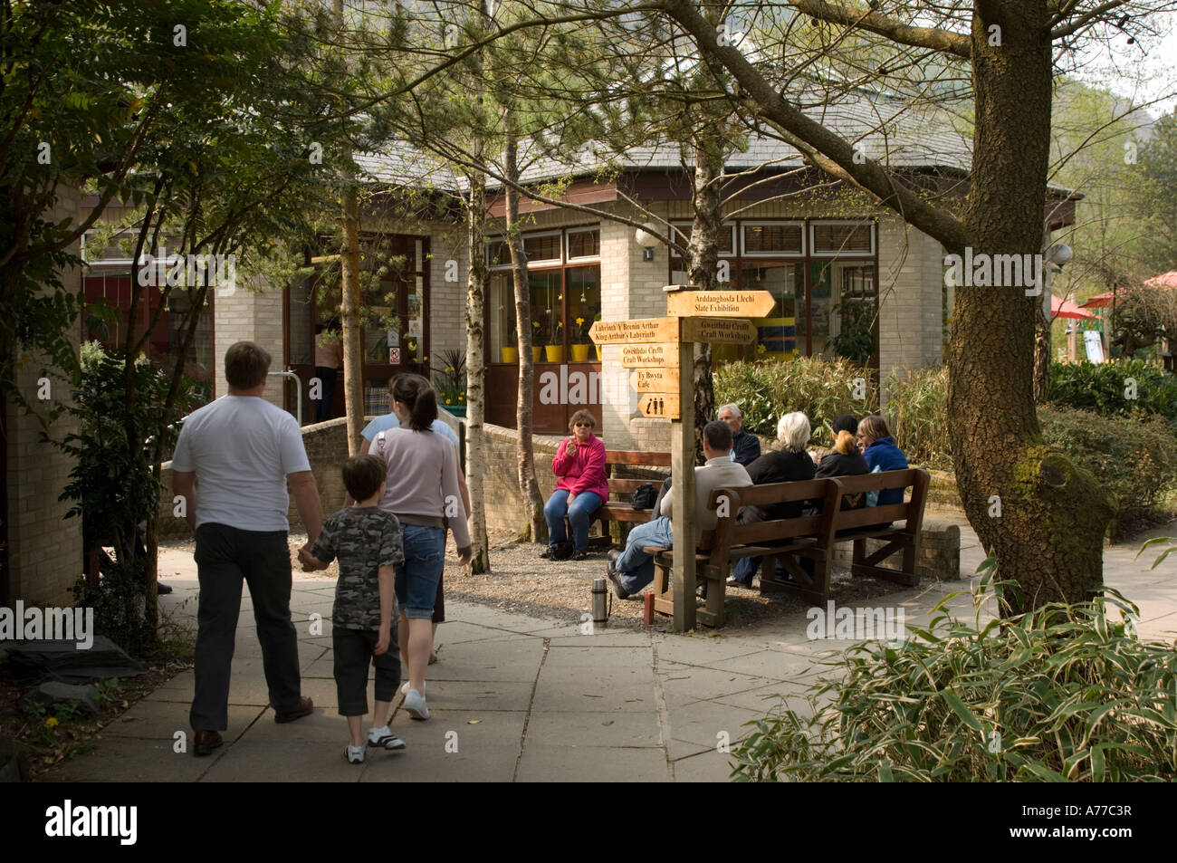 Tourists at The Craft Centre Corris Gwynedd Snowdonia north Wales ...