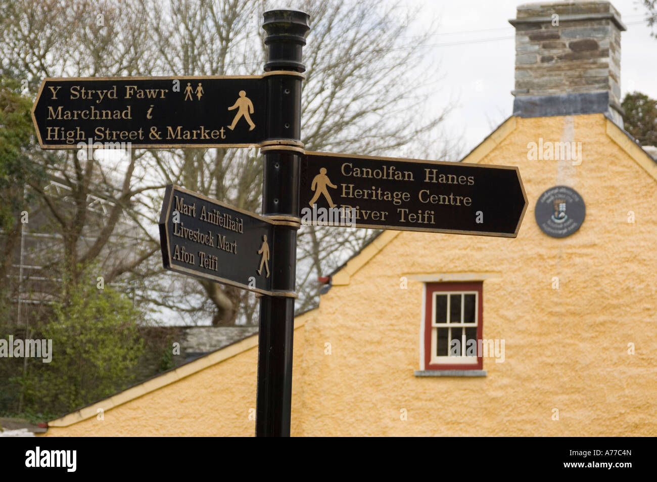 Street tourist information signs Cardigan town centre Ceredigion west ...