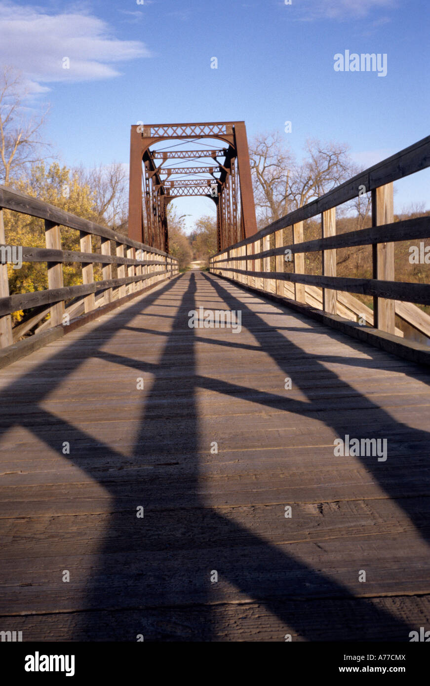 BRIDGE ON ROOT RIVER BIKE TRAIL, S.E. MINNESOTA BLUFF COUNTRY. FALL ...