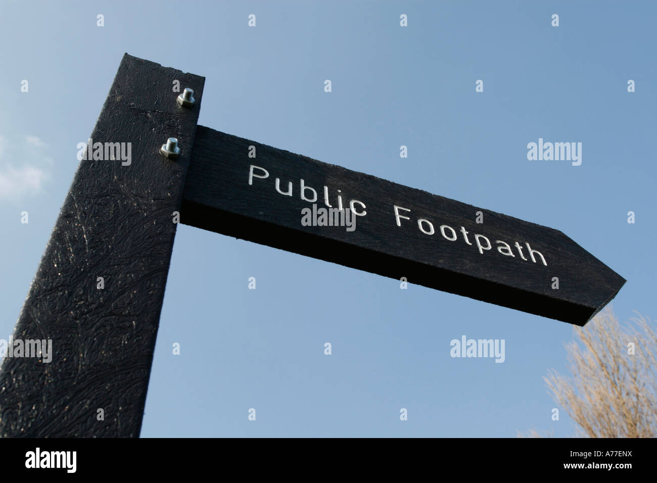 Public footpath sign set against a blue sky Stock Photo - Alamy