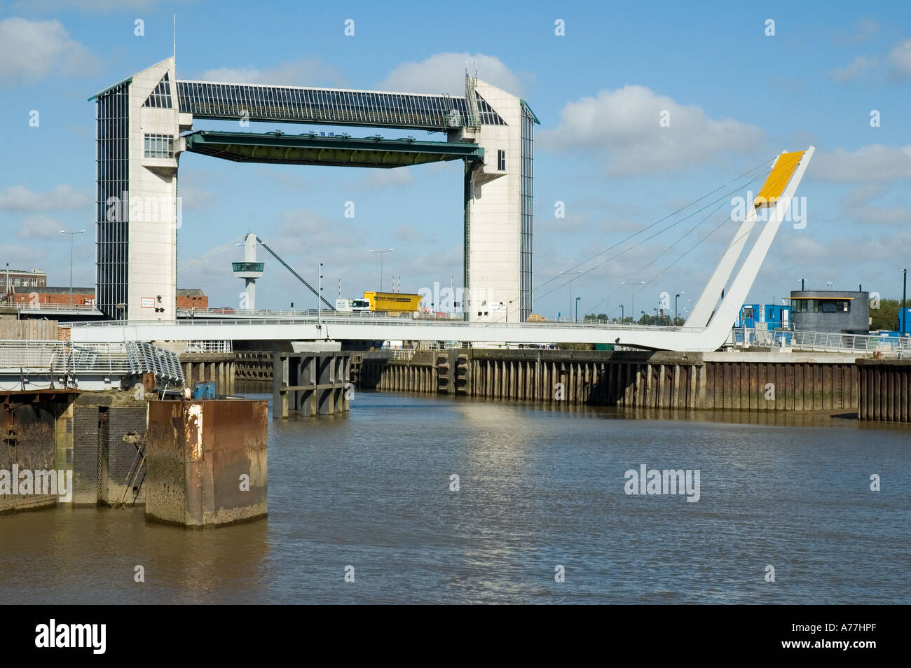River Hull flood barrier and the Millennium footbridge in the City of ...
