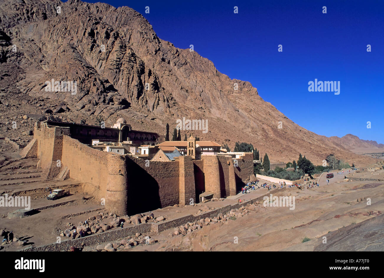 A wide angle aerial view of Saint Catherine Monastery in the Sinai ...
