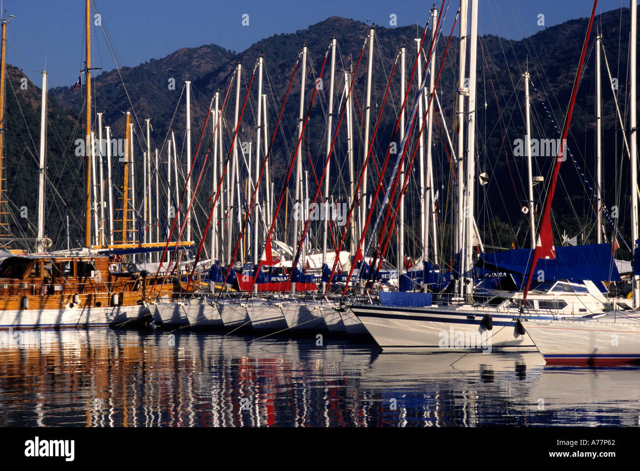Yachts at anchor in Gocek harbour Lycian Coast Turkey Stock Photo - Alamy