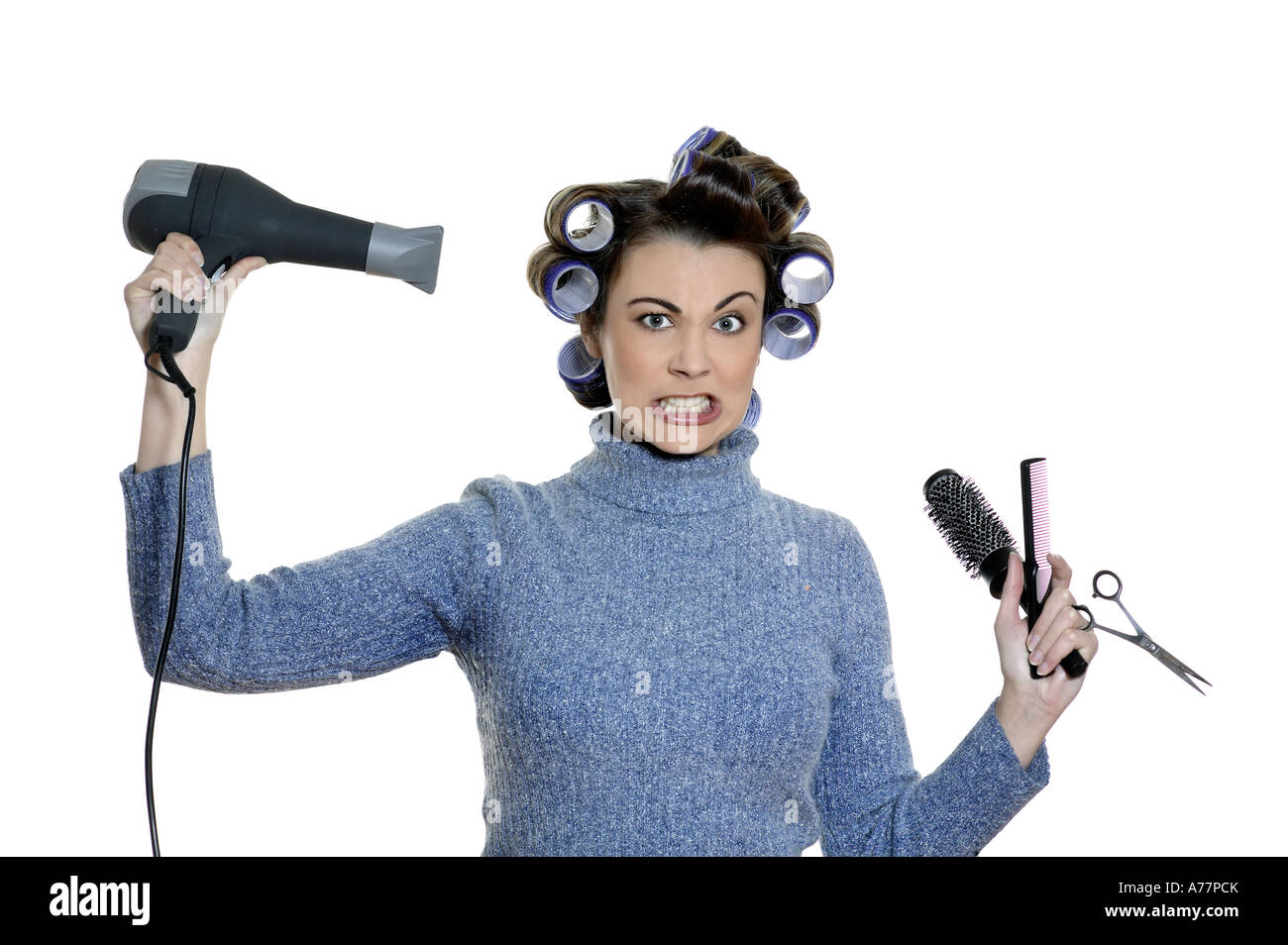 studio shot portraits of a young anguish funny and cute woman on a ...
