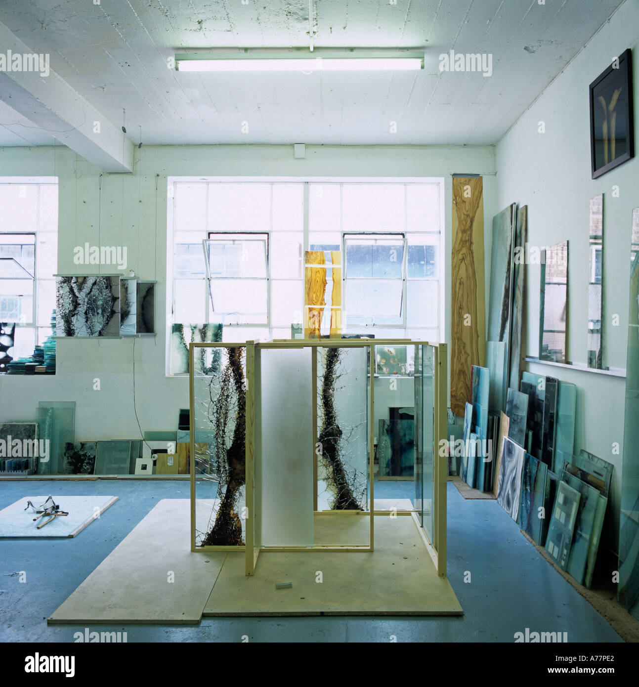 Glass designer craftsman s craftswoman s studio with work in progress ...