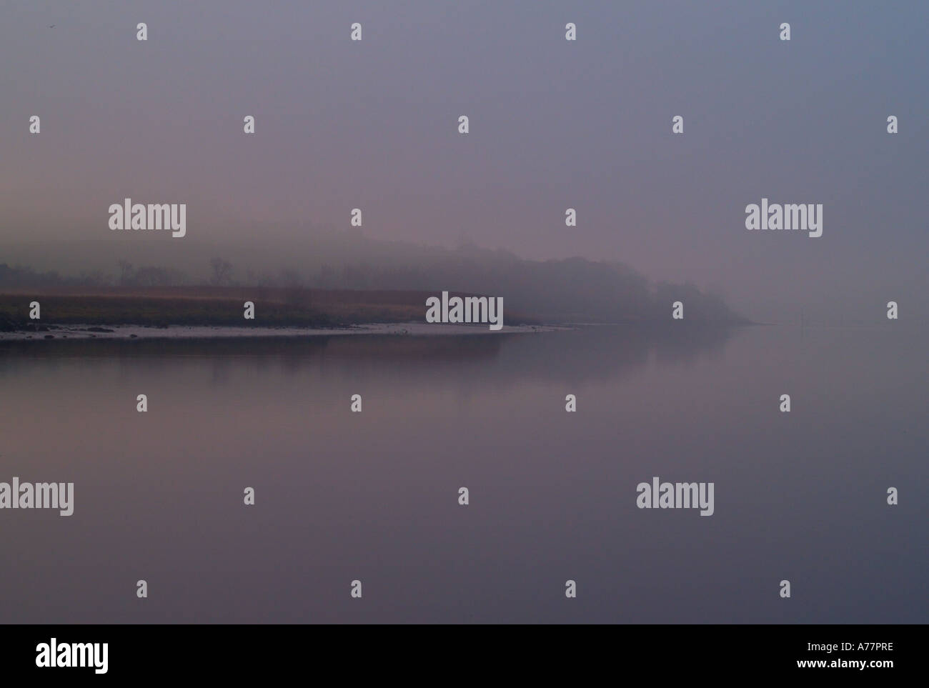 A heavy fog sets over the river Bann in Coleraine Northern Ireland ...