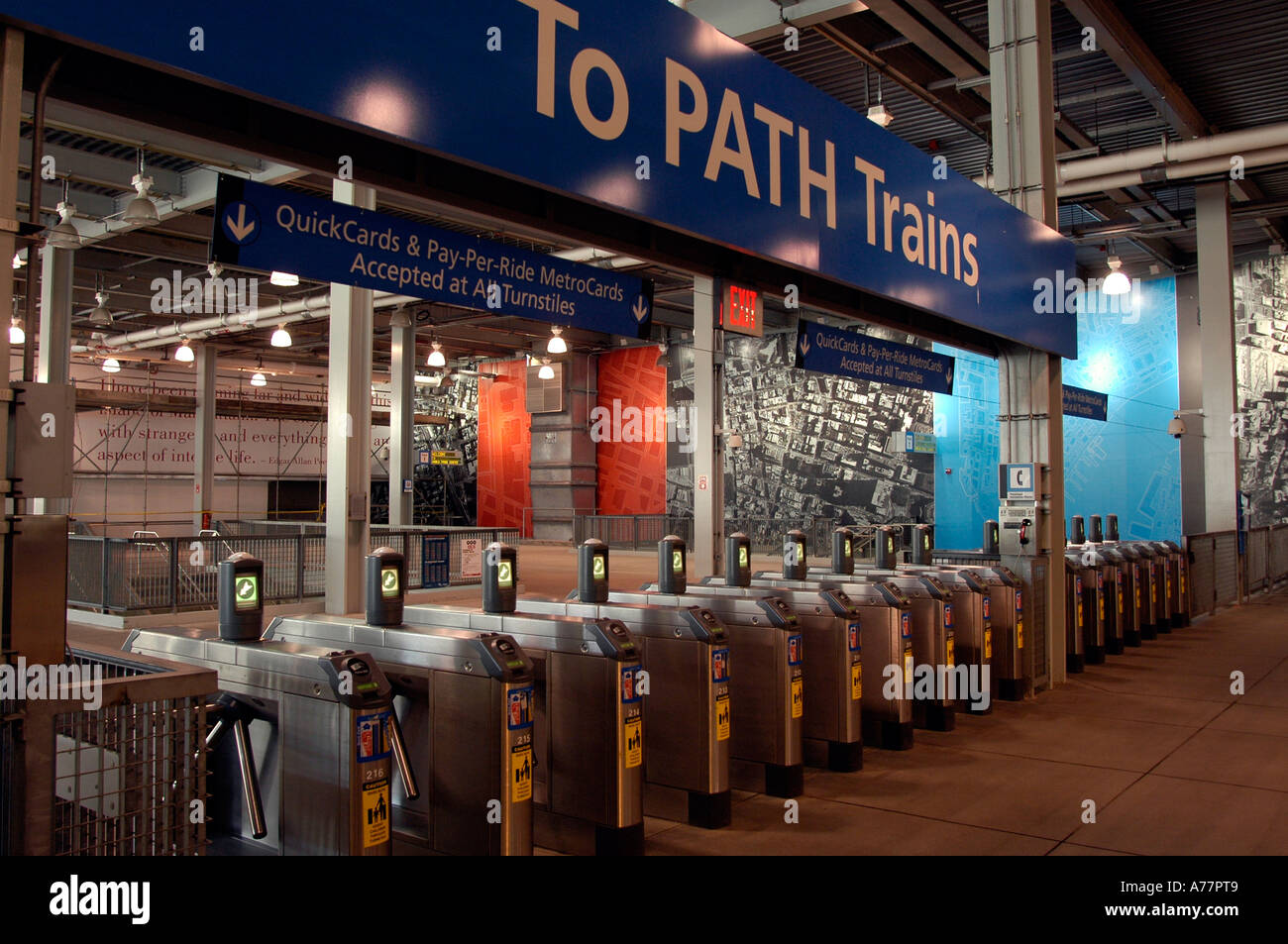 Turnstiles at the PATH trains at the World Trade Center station Stock ...