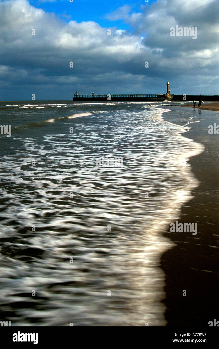 Whitby Sands and West Pier, Whitby, North Yorkshire, England, UK Stock ...