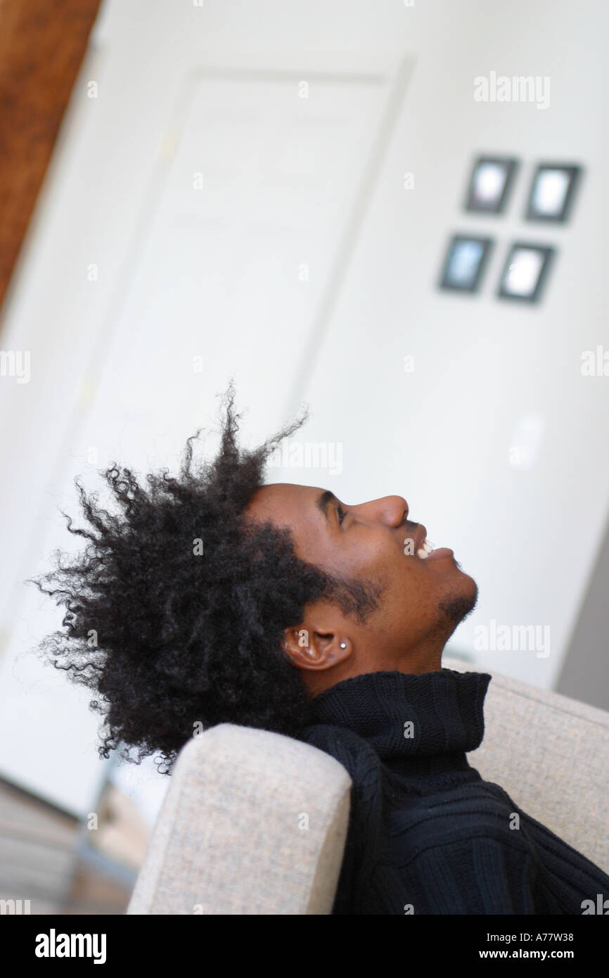 African American Man Relaxing at Home Stock Photo - Alamy