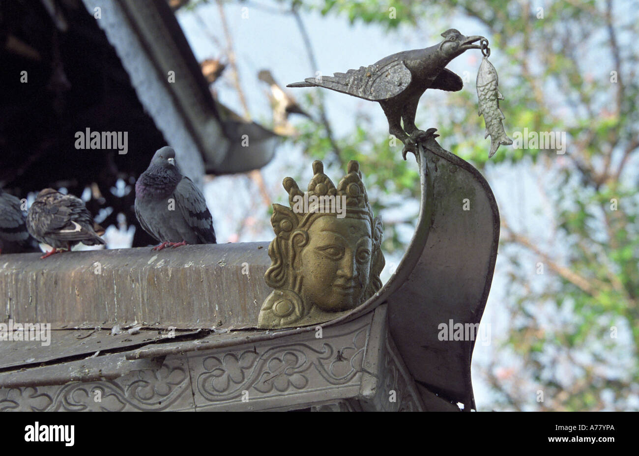 Detail of Varahi Temple buildings on Phewa Tal lake small island ...