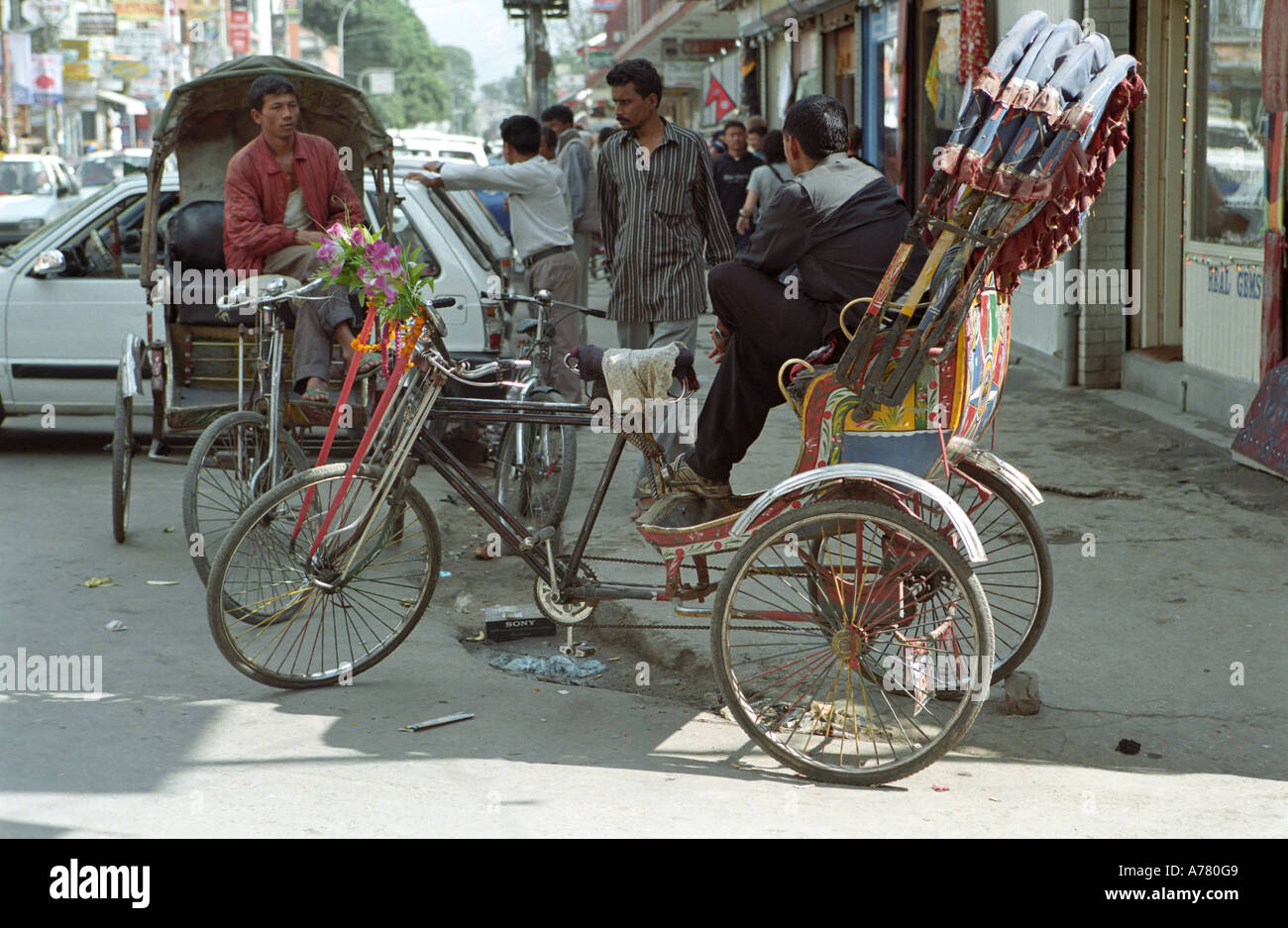 Three wheeled cycle rickshaws are common in Thamel Kathmandu Nepal ...