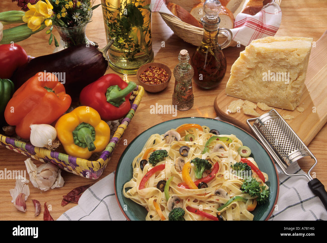 Pasta plate and Ingredients Stock Photo - Alamy