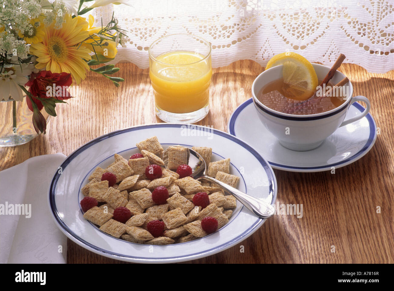 Healthy Breakfast Cereal with Tea Stock Photo - Alamy