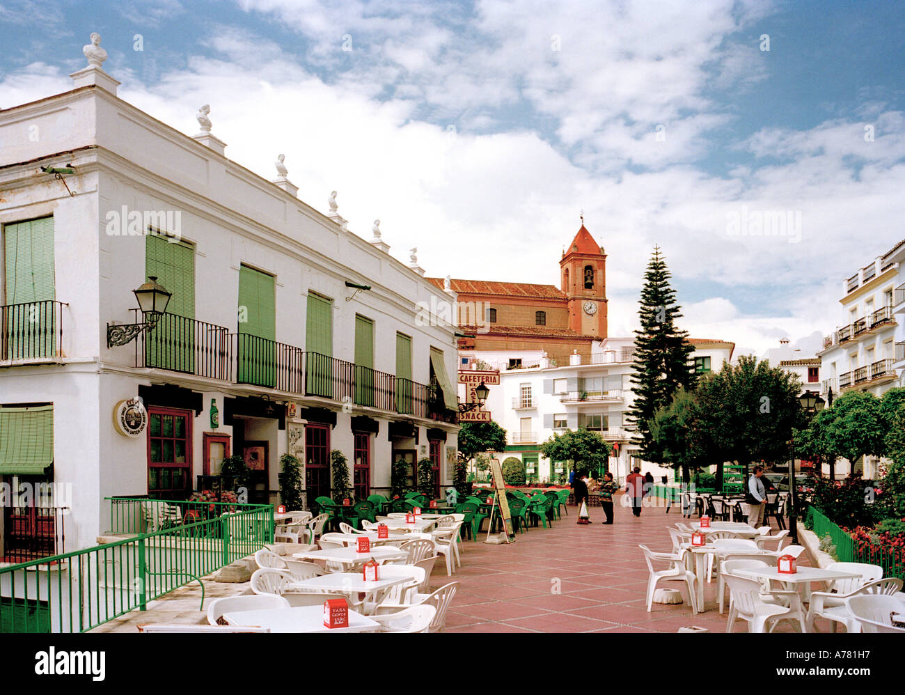 Open air cafes in Plaza de la Constitucion, the centre of the hill ...