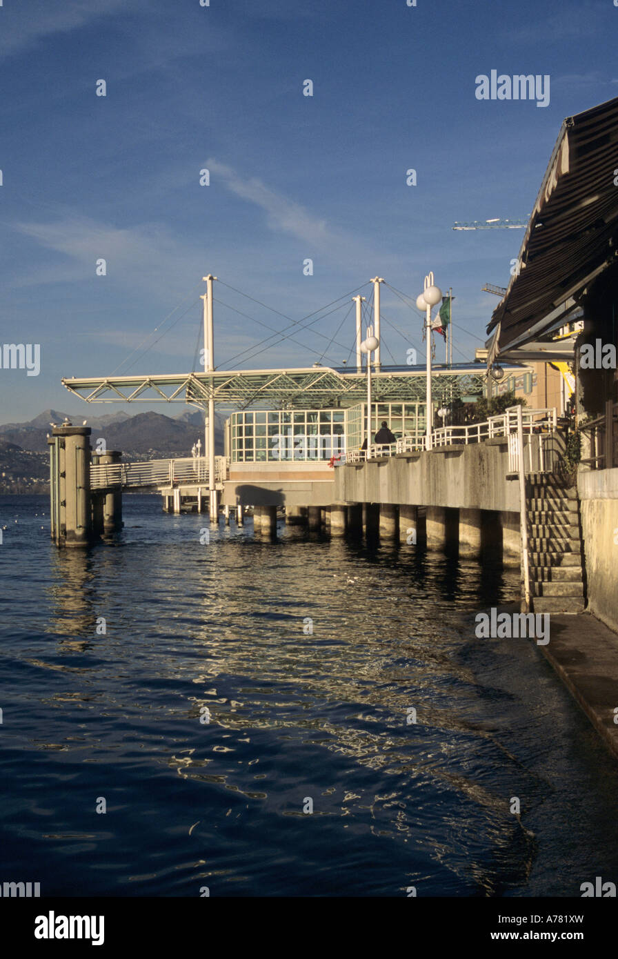 the pier of Campione d Italia on the lake Ceresio an italian enclave on ...