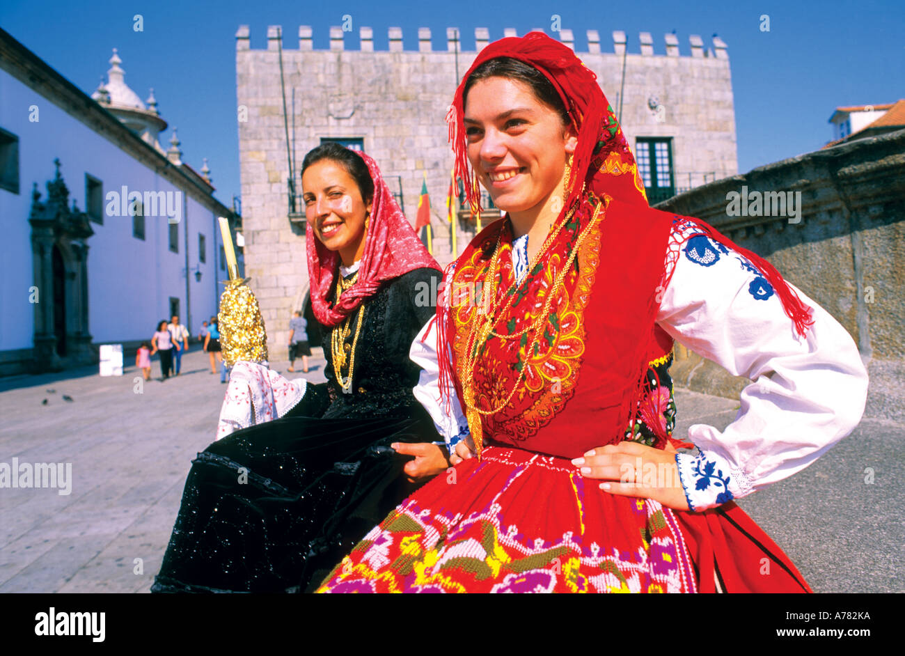 Girls with traditional costumes, Viana do Castelo, Minho, Portugal ...