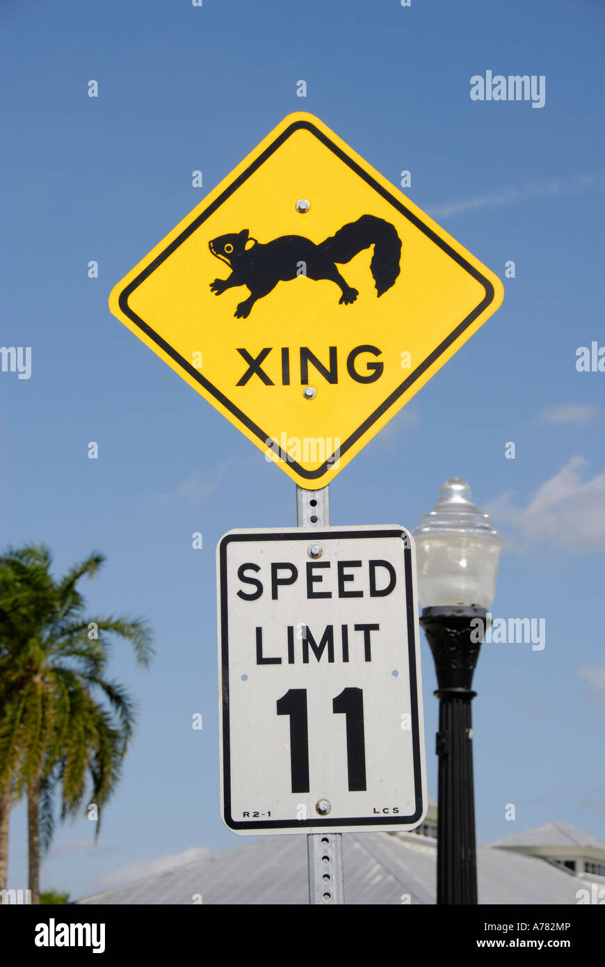 Squirrel crossing sign located in the Gilchrist city park Punta Gorda ...