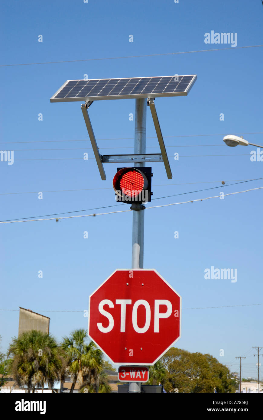 Solar Powered Stop Sign Florida FL FLA USA US Stock Photo - Alamy