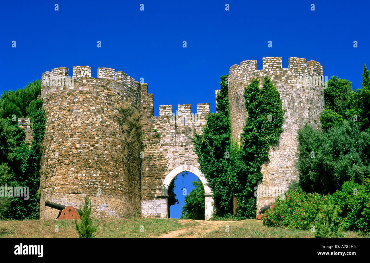 Main entrance and walls of medieval castle of Vila Vicosa, Alentejo ...