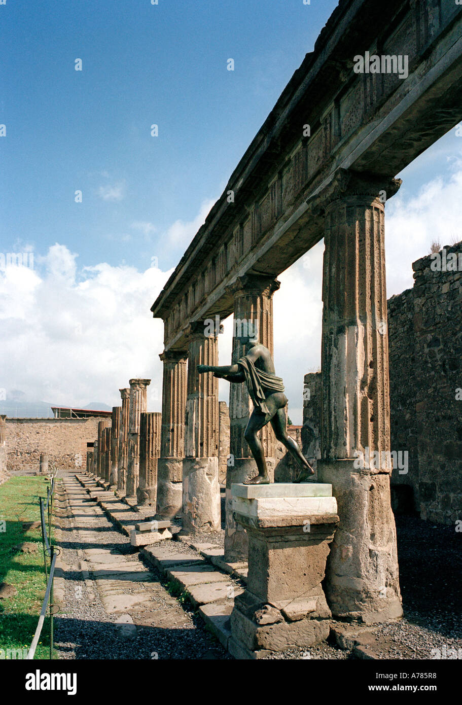 Impressive columns and a bronze statue at the ancient Roman city of ...