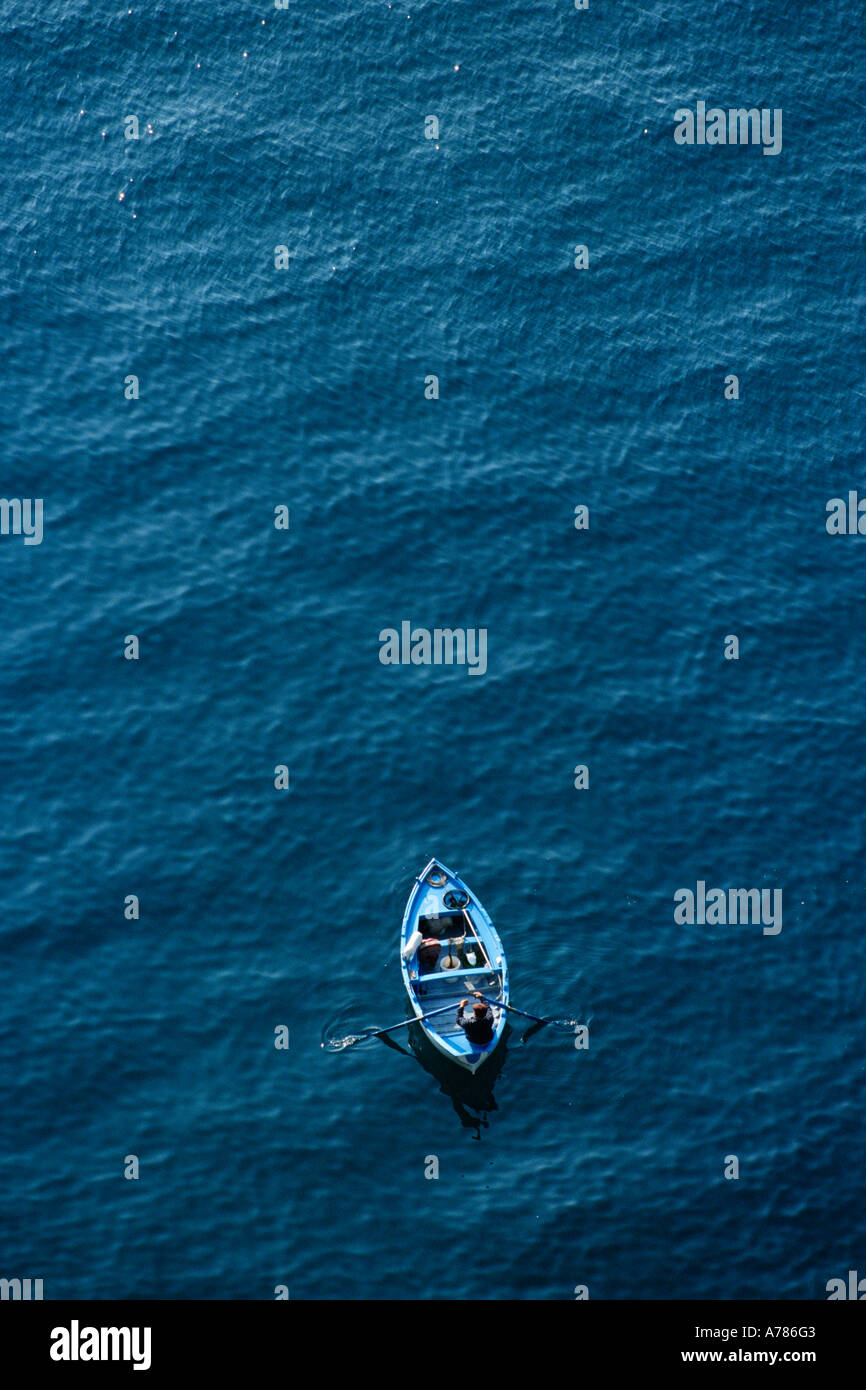Amalfi Coast Italy Birds eye view of fisherman rowing out to sea Stock ...