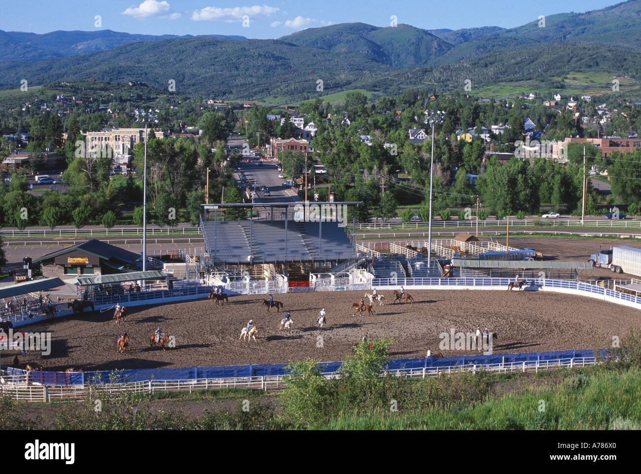 Rodeo horses in Brent Romick arena, Steamboat Springs, Colorado, USA ...