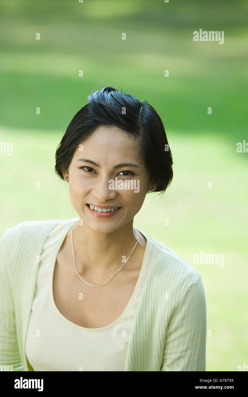 Woman, smiling at camera, portrait Stock Photo - Alamy