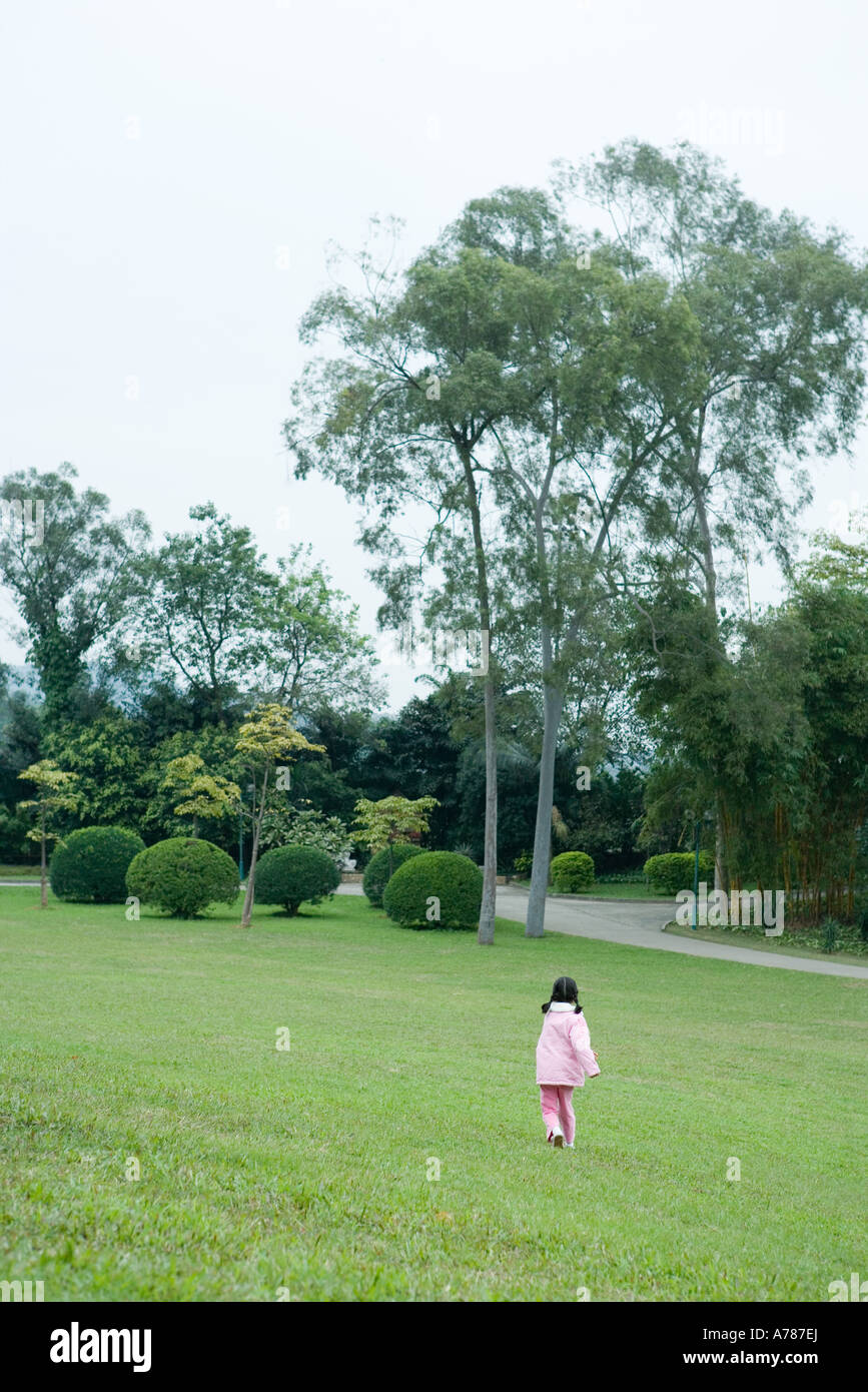 Girl walking across grass, rear view Stock Photo - Alamy