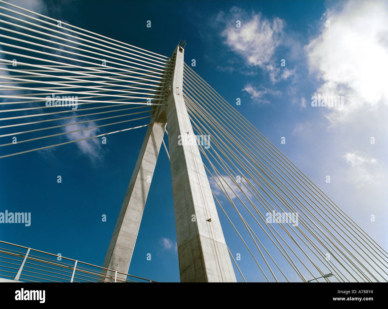 The cable-stayed Taney Bridge at Dundrum, Dublin, to carry the Luas ...