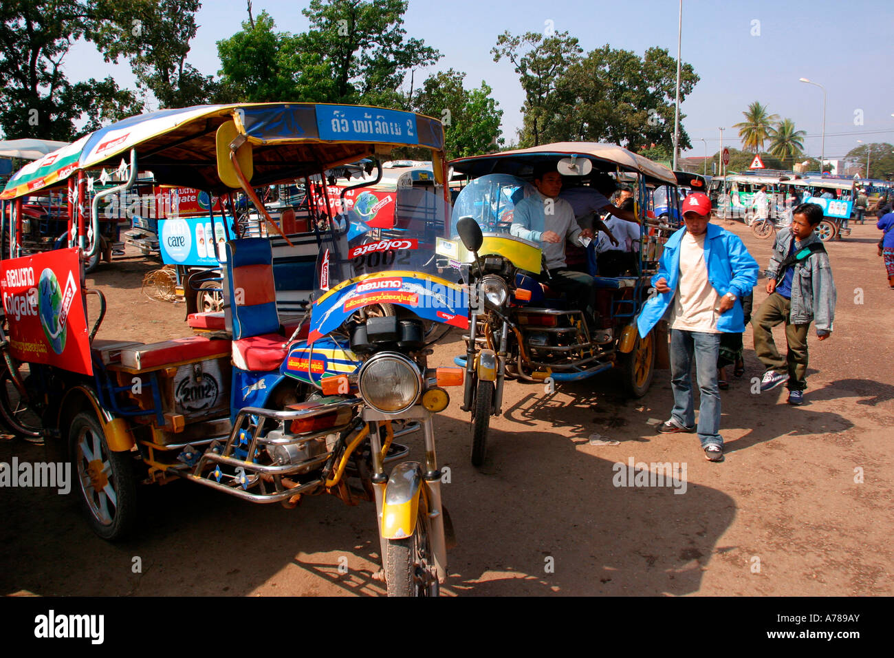 Laos Vientiane Talat Sao Morning Market motorcycle powered Tuk Tuk ...
