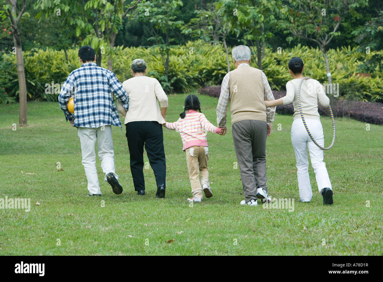 Three generation family, walking together, rear view Stock Photo - Alamy