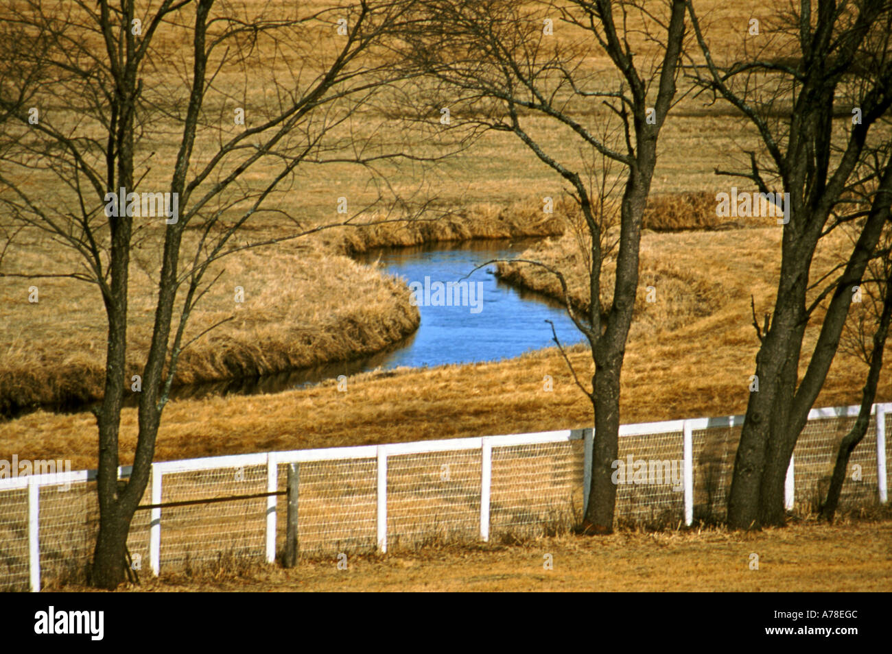 Fall Fence Line & Stream Stock Photo - Alamy