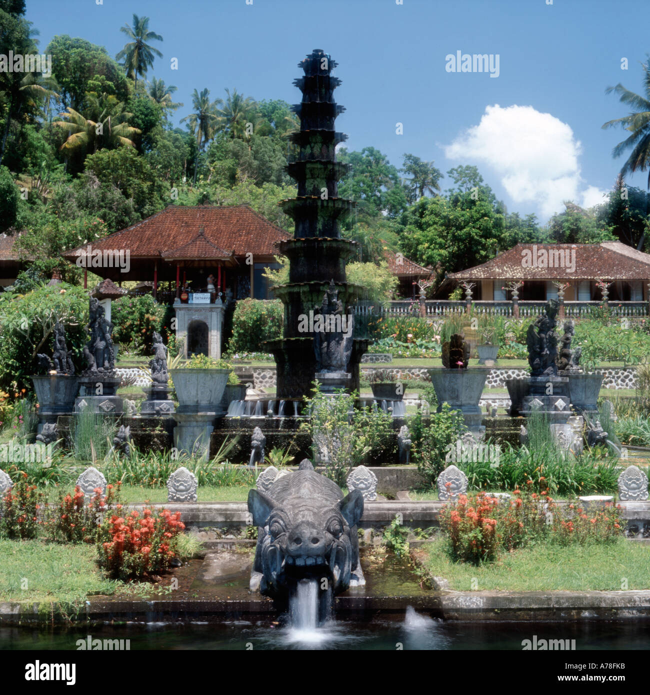 Ornamental fountains at water palace of Taman Tirta Gangga Bali ...