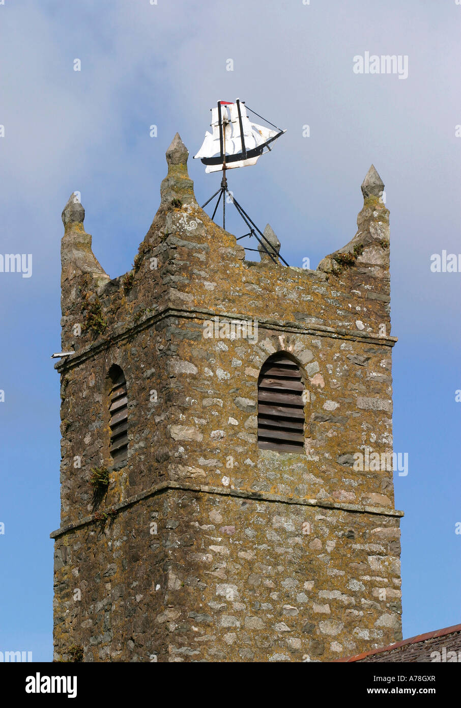 UK Wales Gwynedd Nefyn former parish church tower with ship motif ...