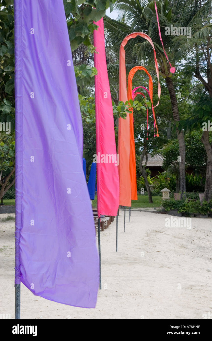 Balinese banners on Tuban beach Bali Indonesia Stock Photo - Alamy